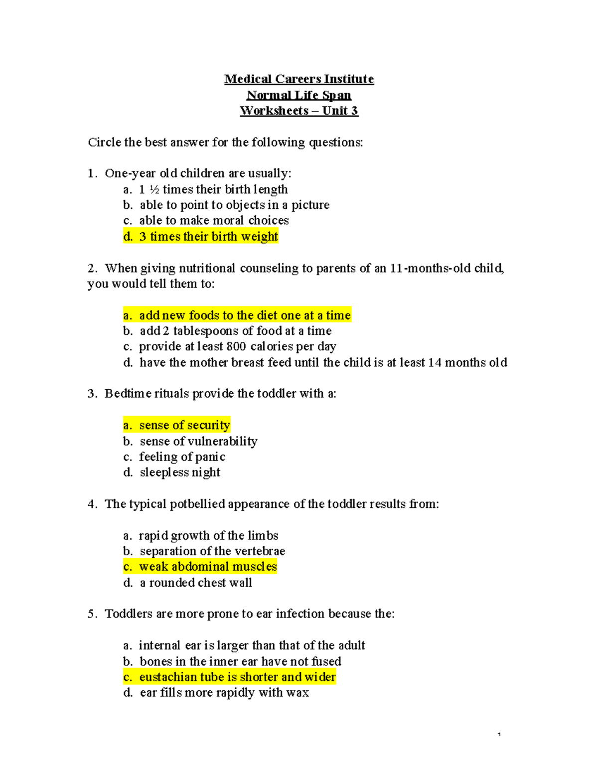 Worksheets Unit 3 2 - worksheet - Medical Careers Institute Normal Life ...