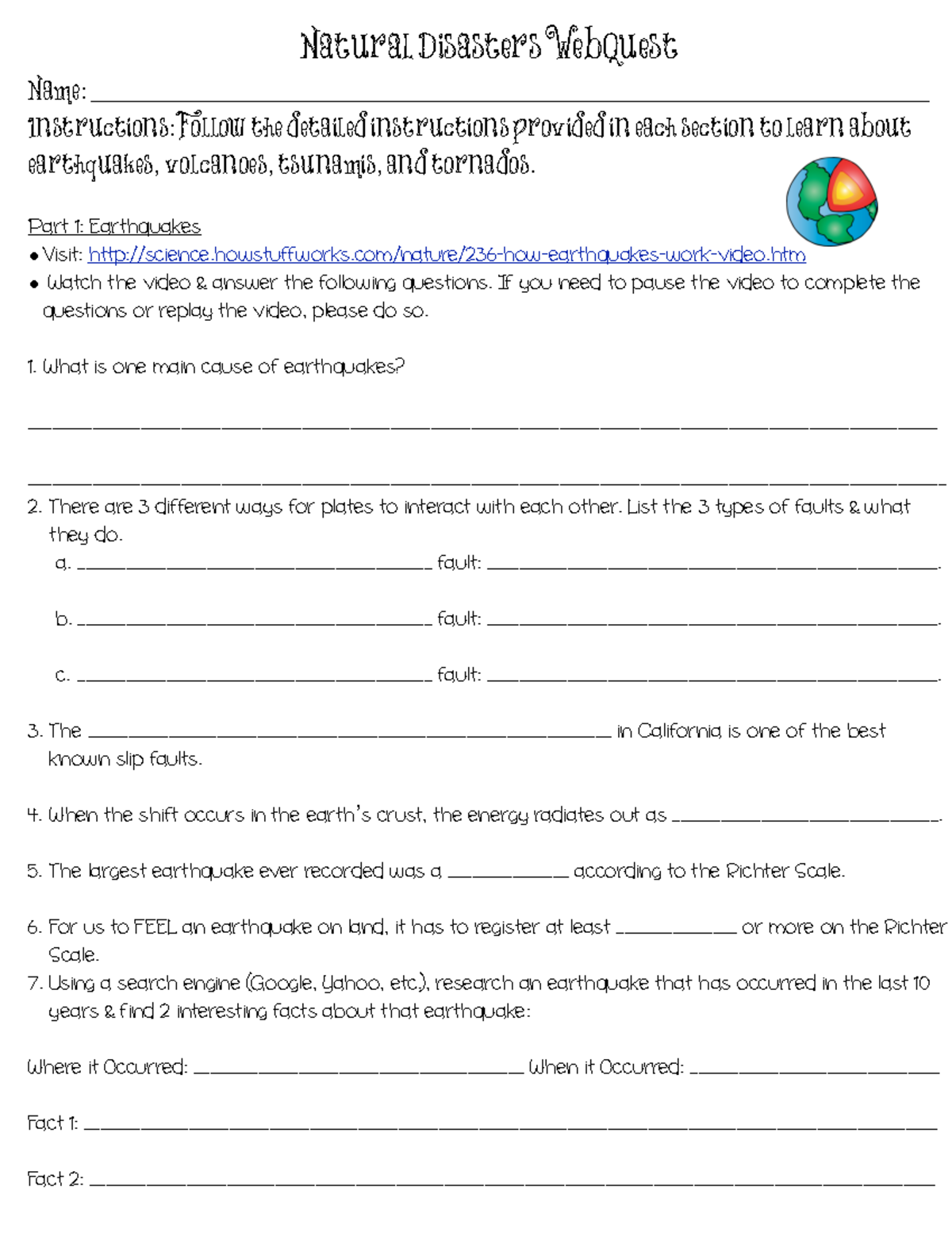Natural Disasters Web Quest - Natural Disasters WebQuest Name: - Studocu