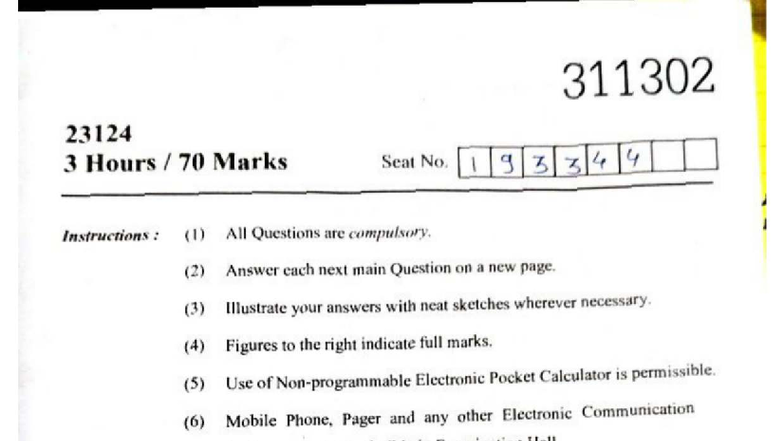 311302 Basic Mathematics Question Paper 1 - 3 Hours, 70 Marks - Studocu