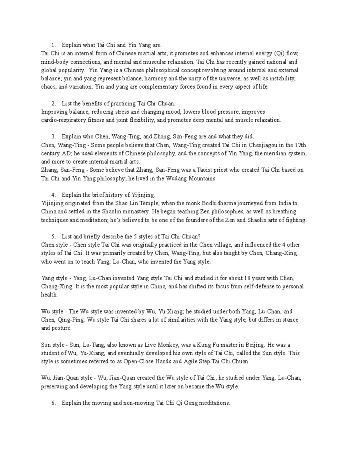 Tai Chi (TAI101) Study Guide for Written Exam Preparation - Studocu