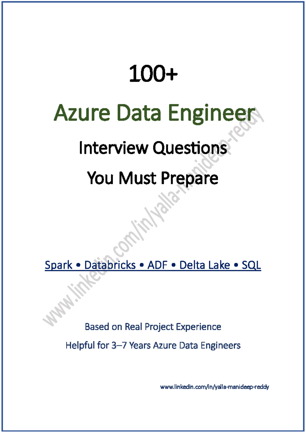 Azure Data Engineer Interview Questions: Spark, Databricks, ADF, SQL ...