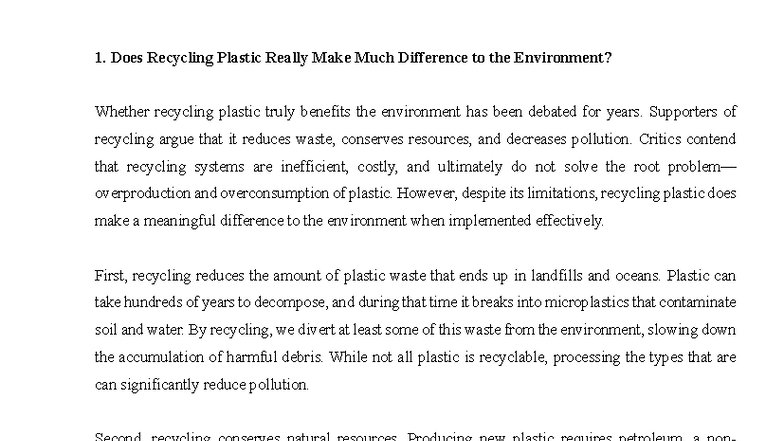 Argumentative Writing: Environmental Impact of Plastic, Meat, and Air ...