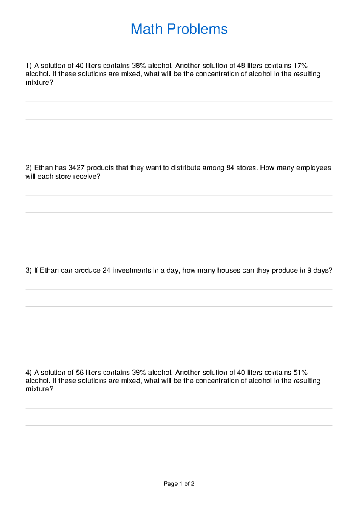 MATH WORD Problems (29): Solutions to Various Scenarios - Studocu