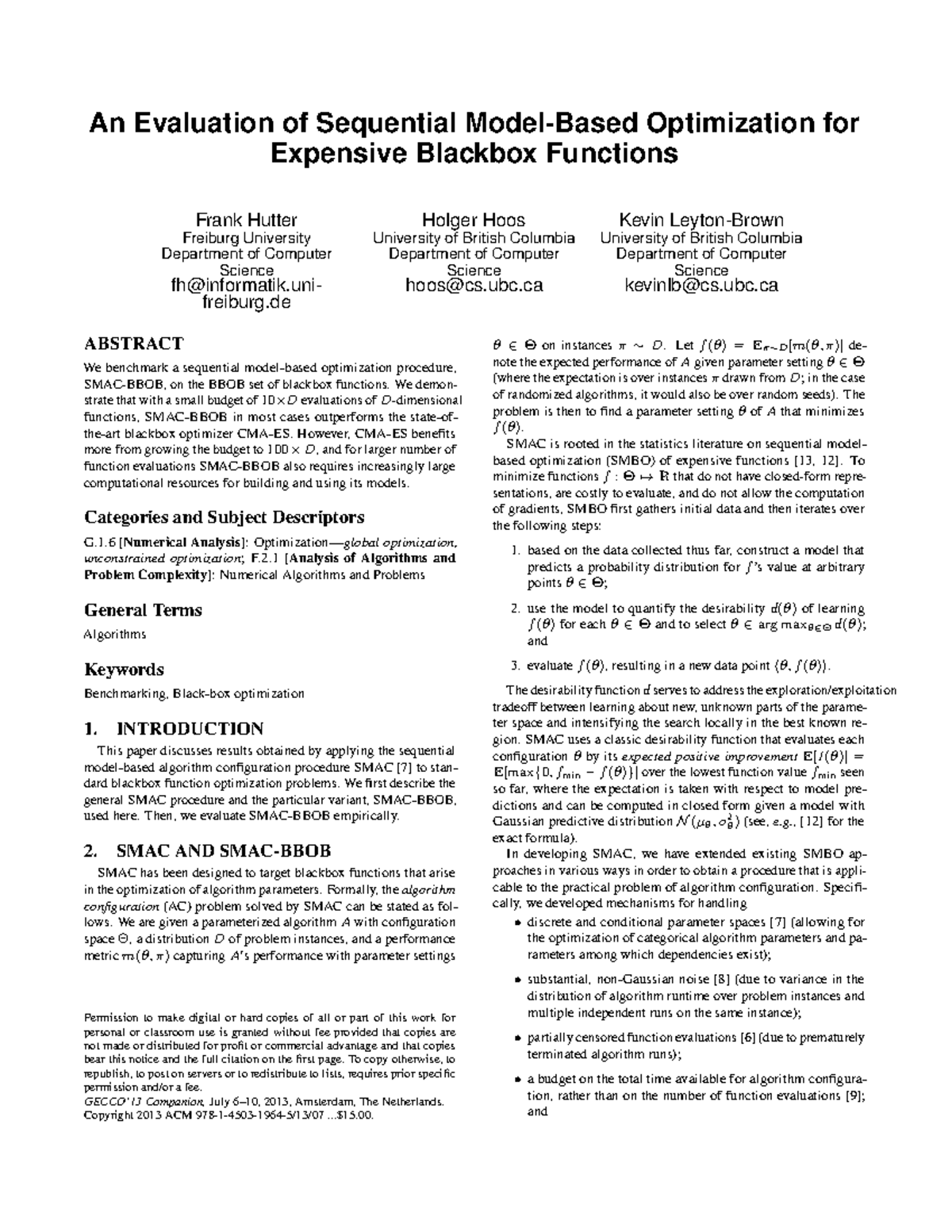 An Evaluation of Sequential Model-Based Optimization for Expensive ...