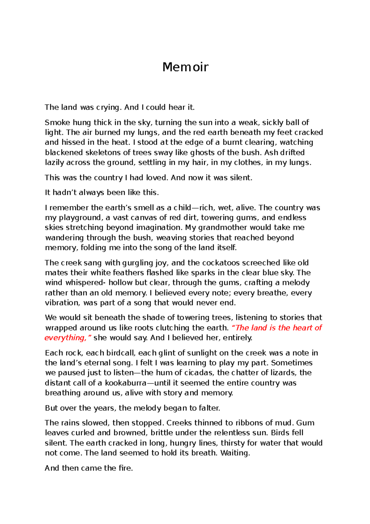 Memoir: The Song of the Land and Its Guardians - Studocu