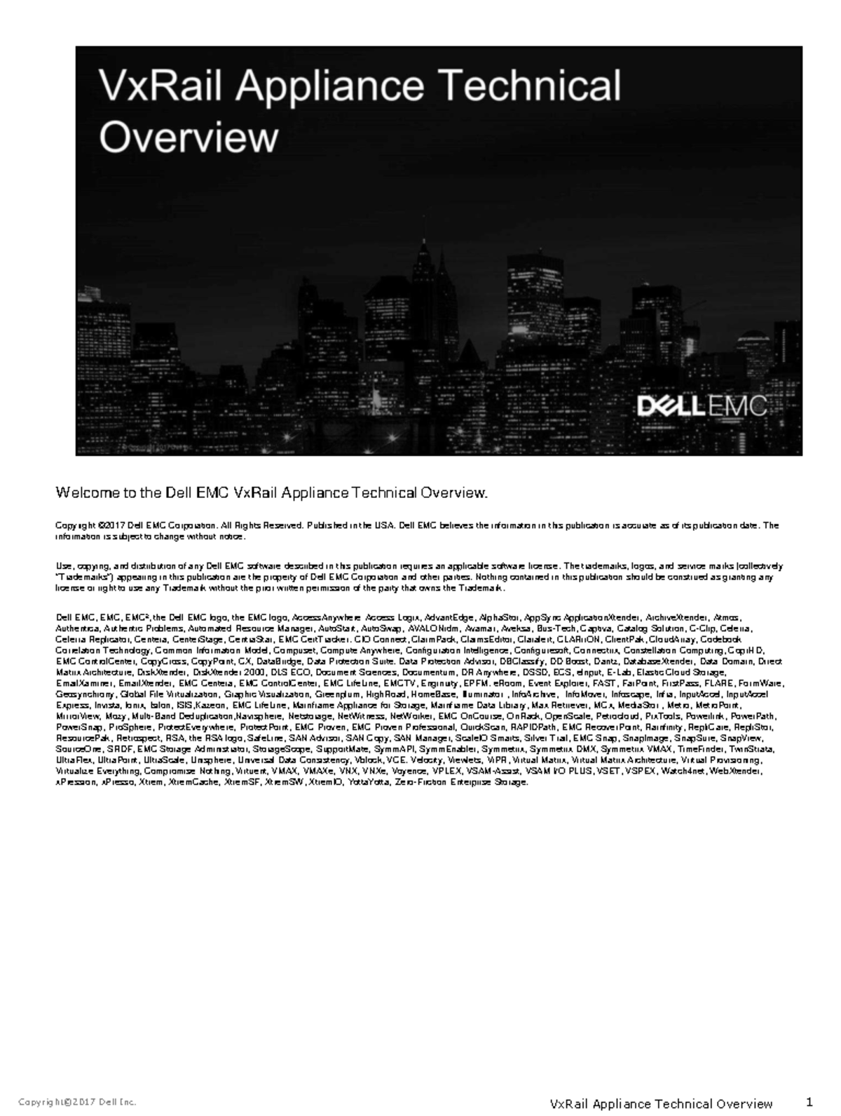 Vx Rail Appliance Technical Overview Stud - Copyright©2017 Dell Inc. 1 ...
