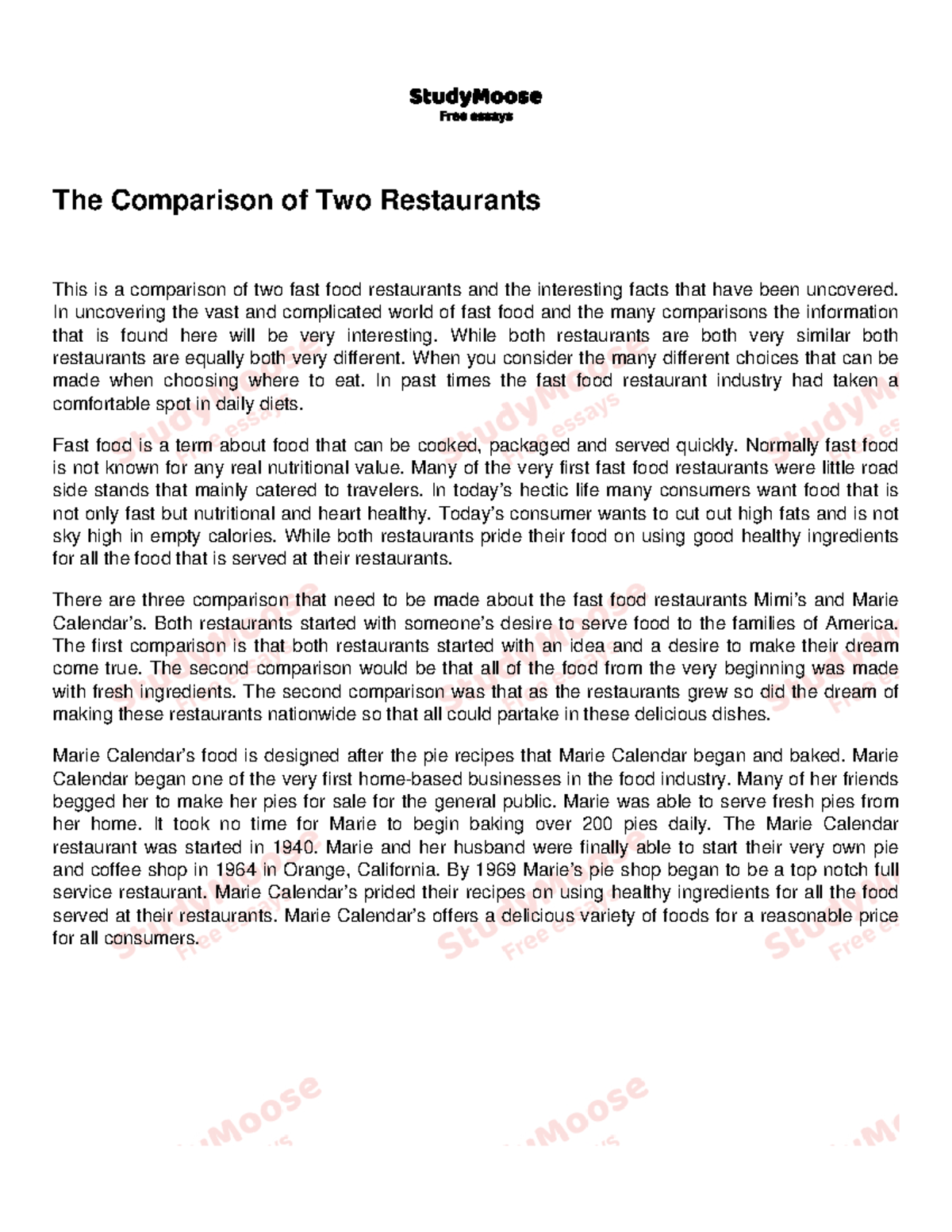 The Comparison of Two Restaurants - In uncovering the vast and ...
