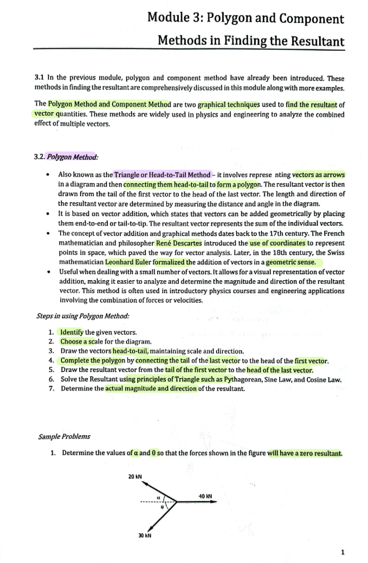 Mod 3: Polygon & Component Methods for Resultant Vectors in Physics - Studocu