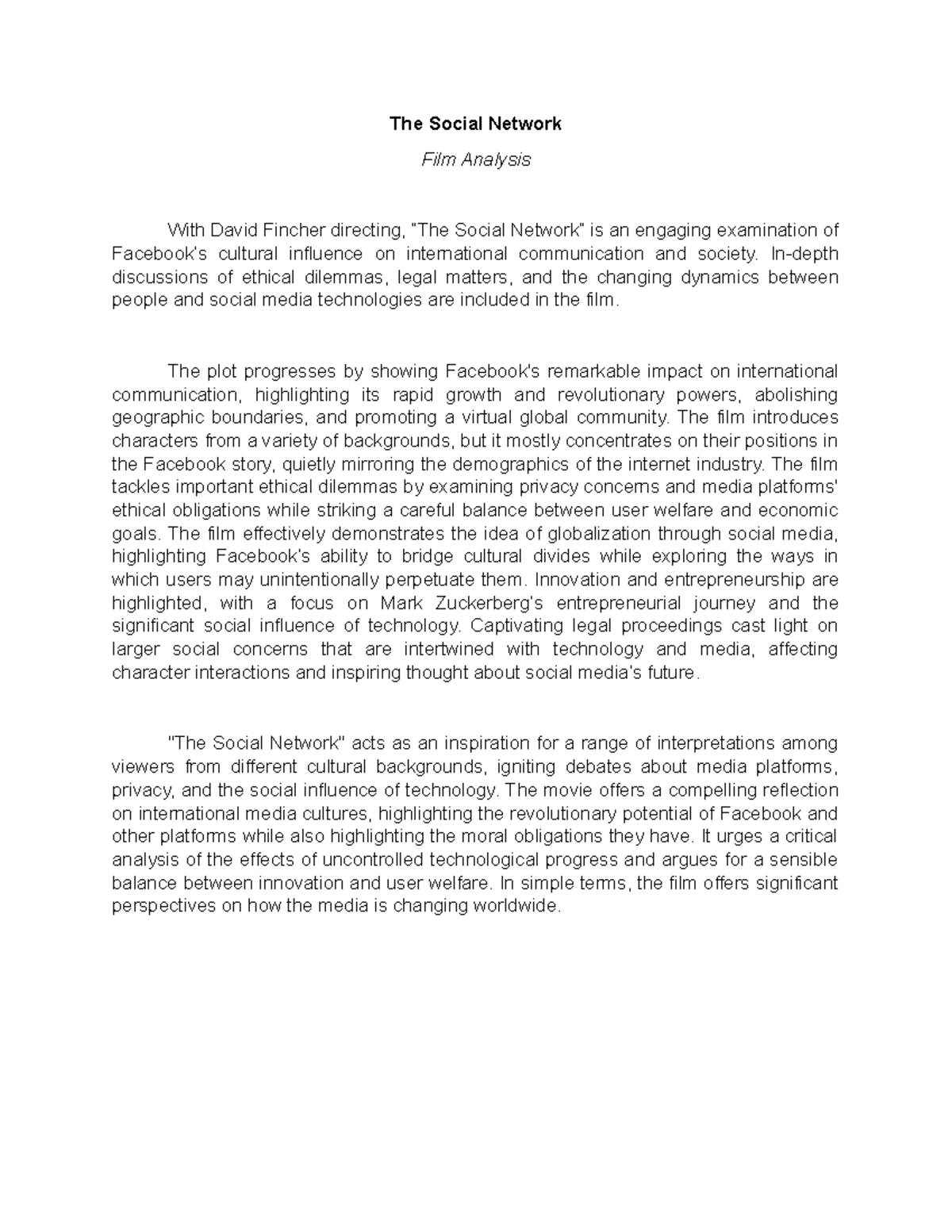 Film Analysis: The Social Network's Cultural Impact & Ethical Dilemmas ...