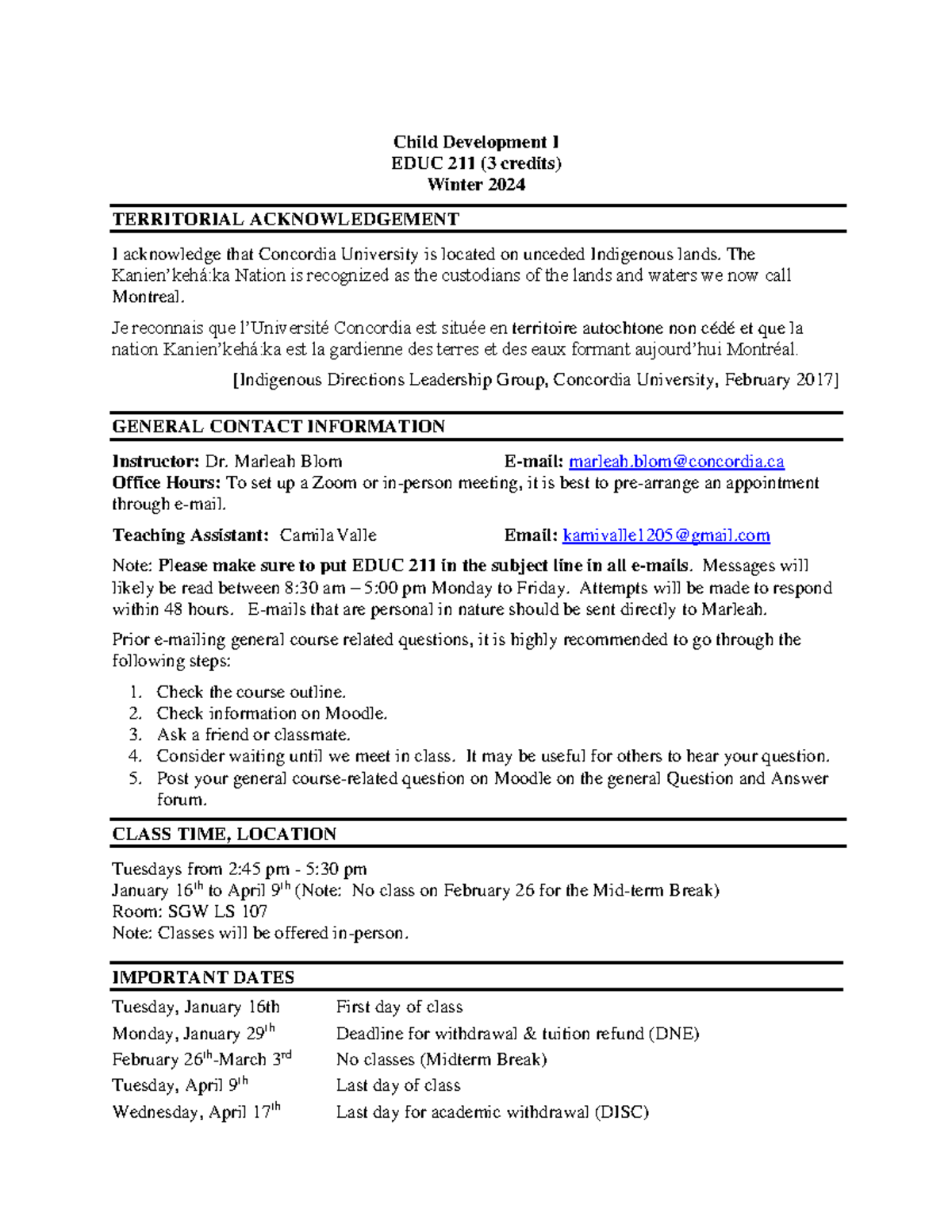 EDUC 211 Winter 2024 Course Outline: Child Development Overview - Studocu