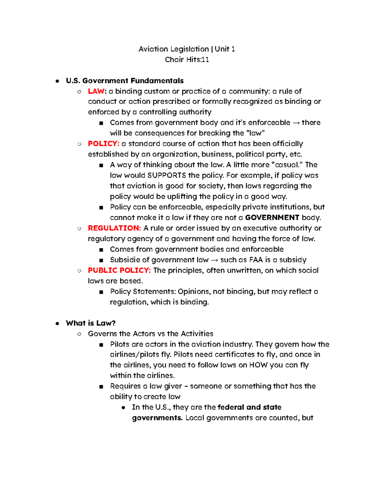 AS 254 07 02 2025 Unit 1 - Summer Class Aviation Legislation Exam Notes ...