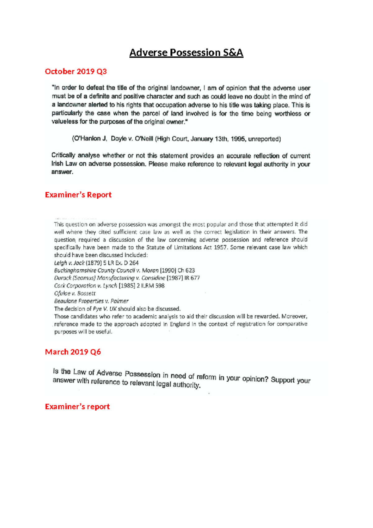 Adverse Possession: Key Elements and Case Law Overview (Law 101) - Studocu
