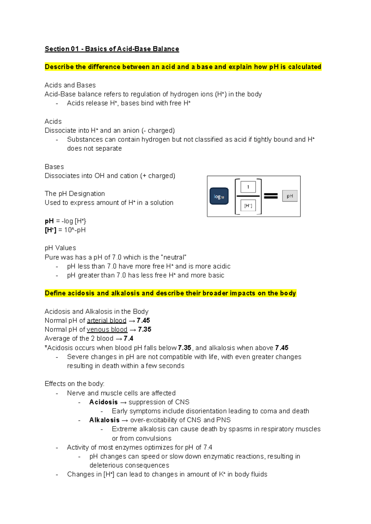 PHGY 216 - Module 5: Acids, Bases, and pH Regulation Notes - Studocu