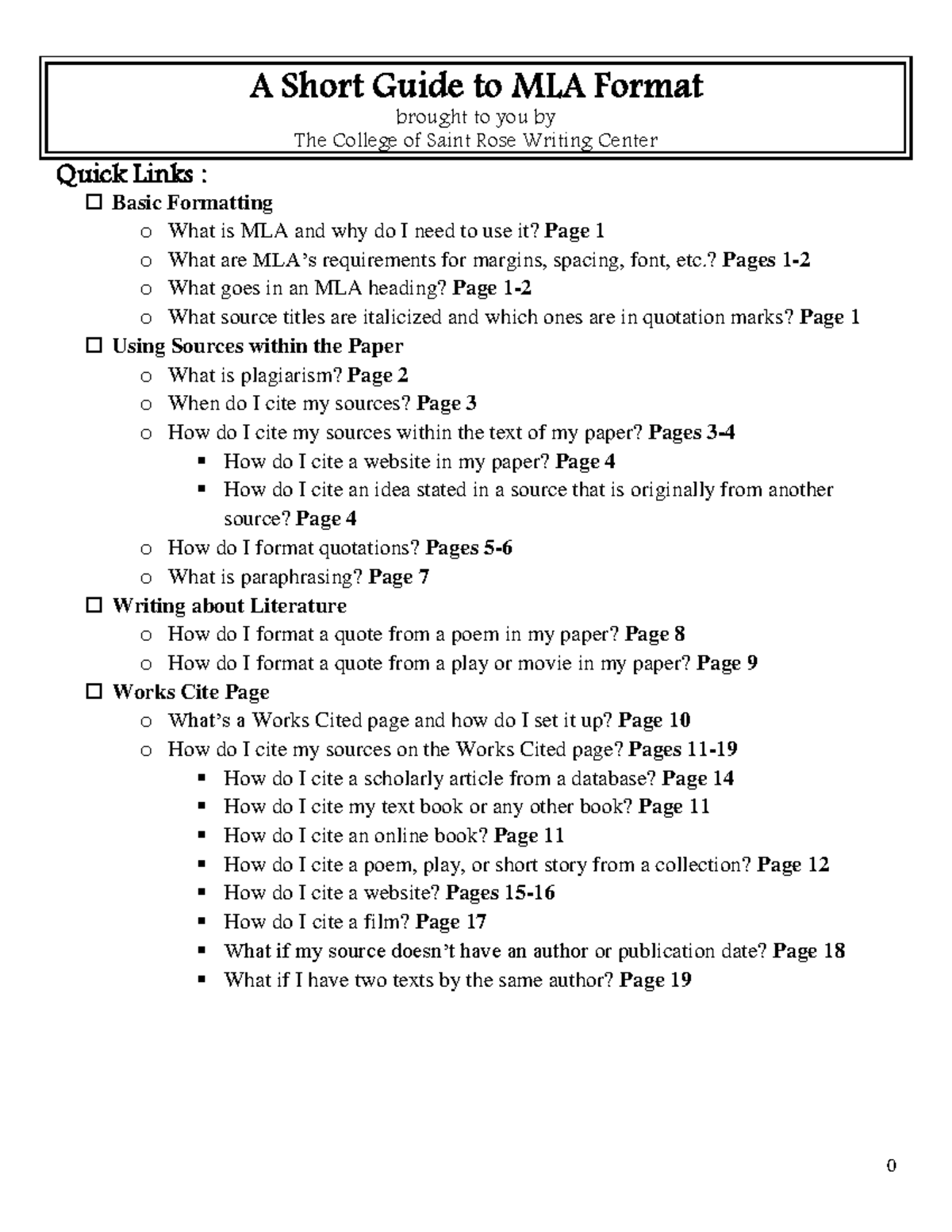A Guide to Using MLA Format 2010 (1) - A Short Guide to MLA Format ...