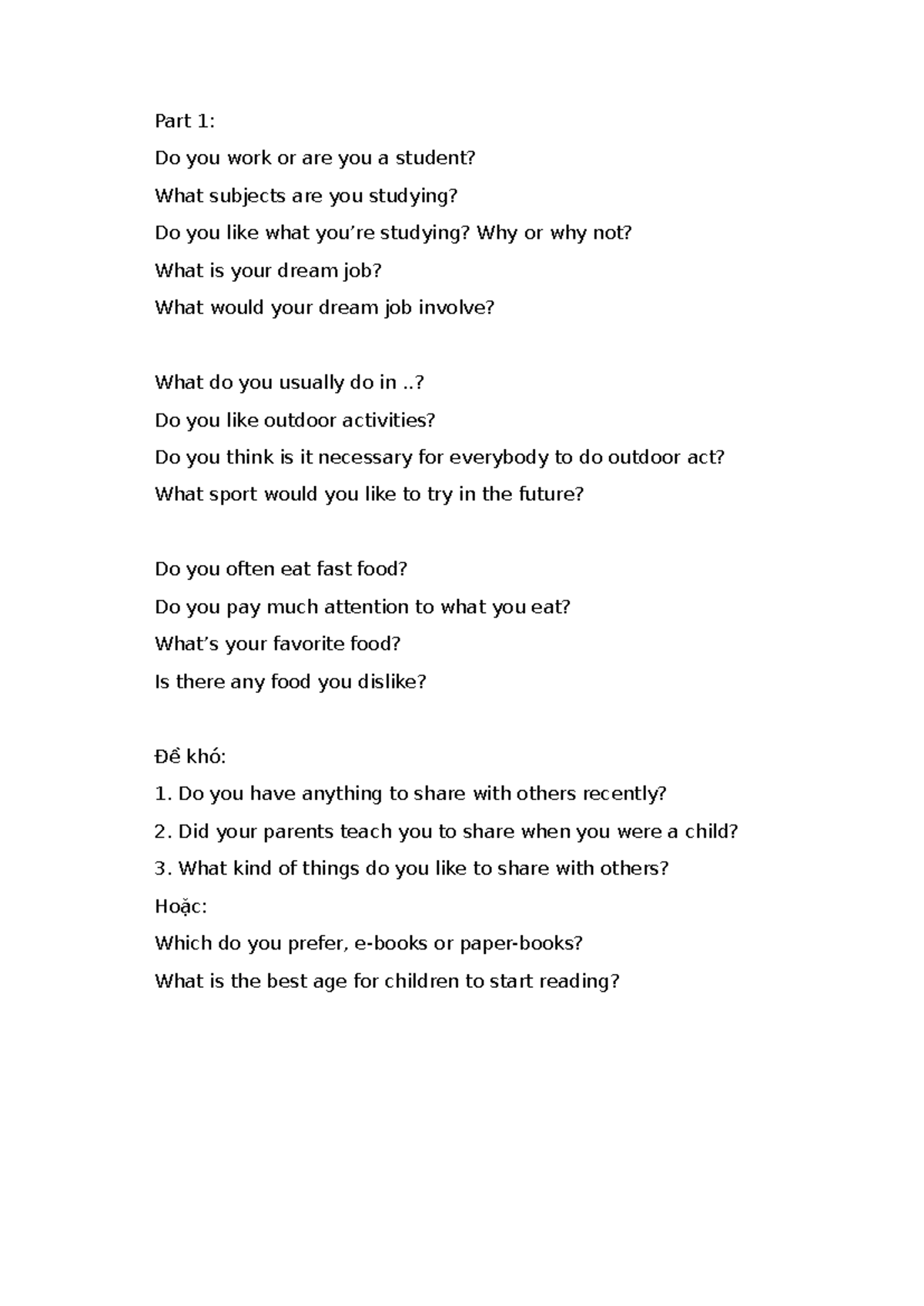 Final Speaking Test - Band I: Student Life & Preferences - Studocu
