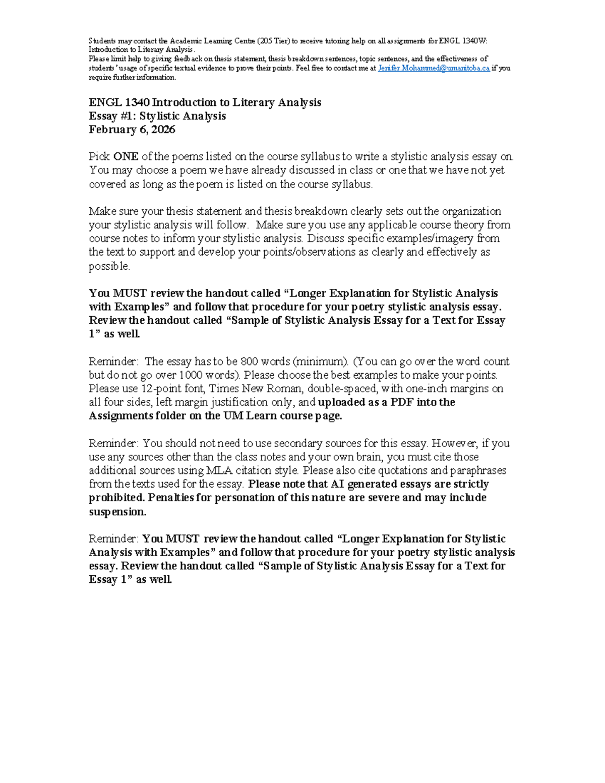 ENGL 1340W: Stylistic Analysis Essay Guidelines for Poetry - Studocu