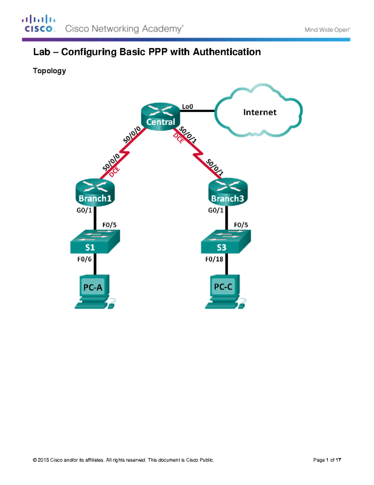 3.3.2.8 Lab - Configuring Basic PPP with Authentication - Topology ...