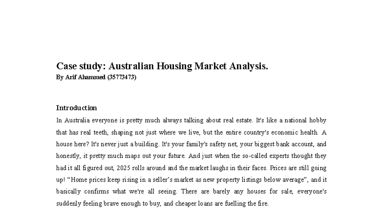 Case Study: Analysis of the Australian Housing Market (ECO 101) - Studocu