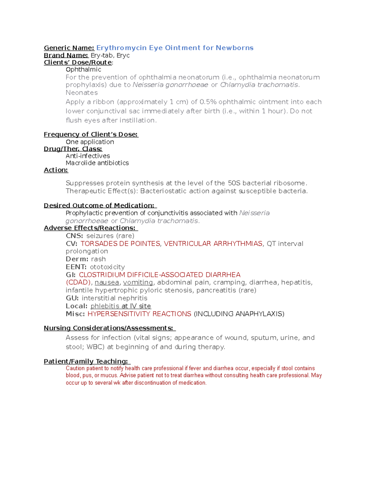 3rd Semester Drug Cards: Erythromycin & Lanolin Ointment Overview - Studocu