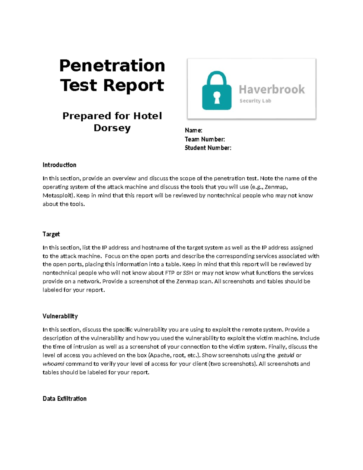 Penetration Test Report Template for Hotel Dorsey (CS 101) - Studocu