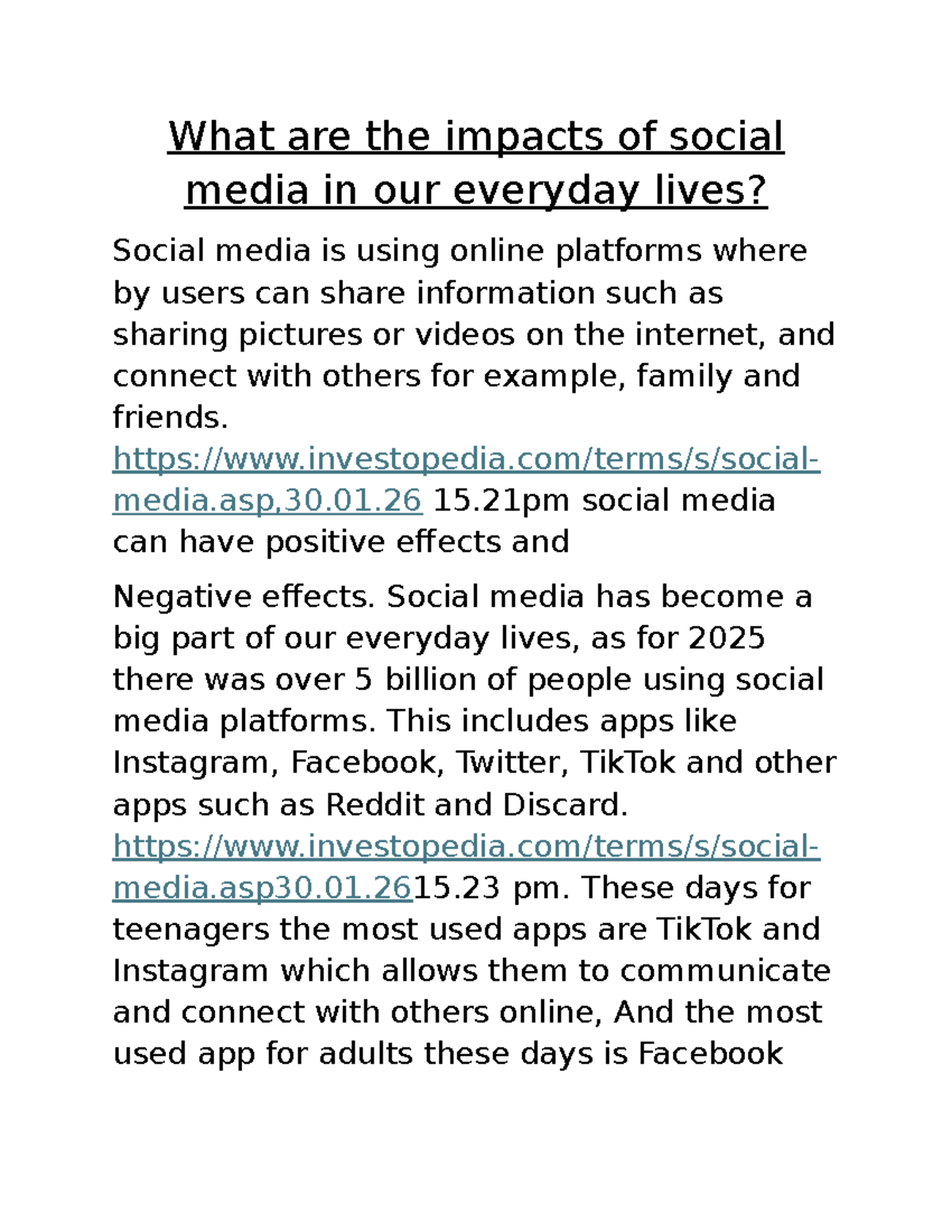 Impacts of Social Media on Daily Life: A Comprehensive Study - Studocu