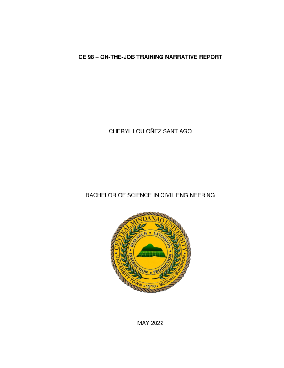 CE98 OJT Narrative Report: Insights and Experiences in Civil ...