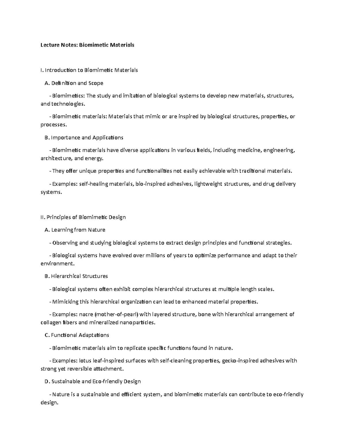 Lecture Notes: Advanced Concepts in Biomimetic Materials - Studocu