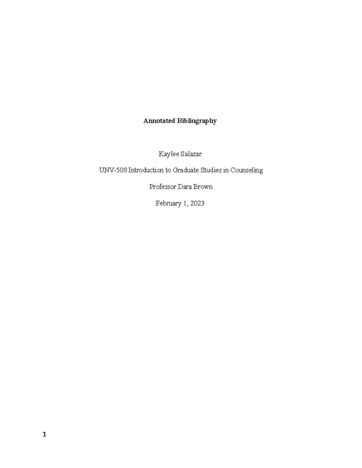 UNV-508 Annotated Bibliography on Child & Adolescent Mental Health ...