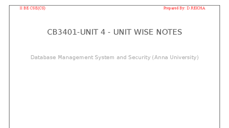 CB3401: Database Management Systems & Security Unit IV Notes - Studocu