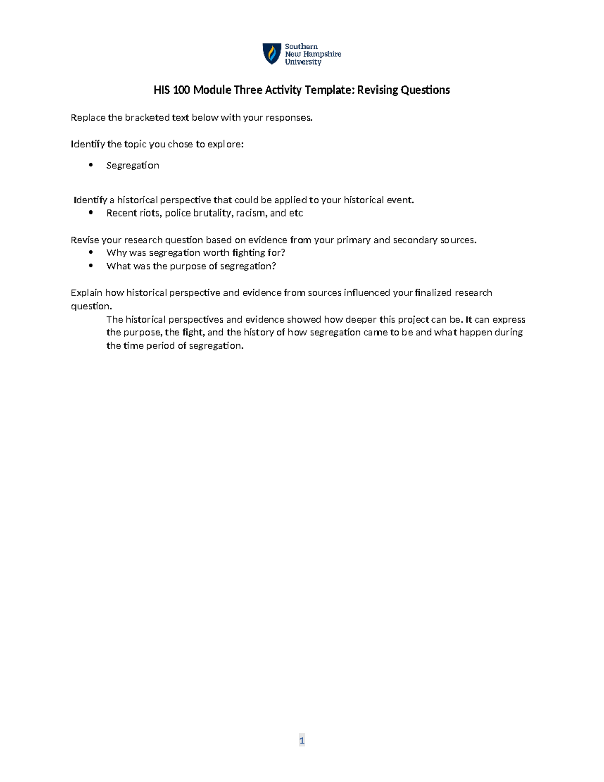 HIS 100 Module Three Activity Revising Questions Template - HIS 100 ...