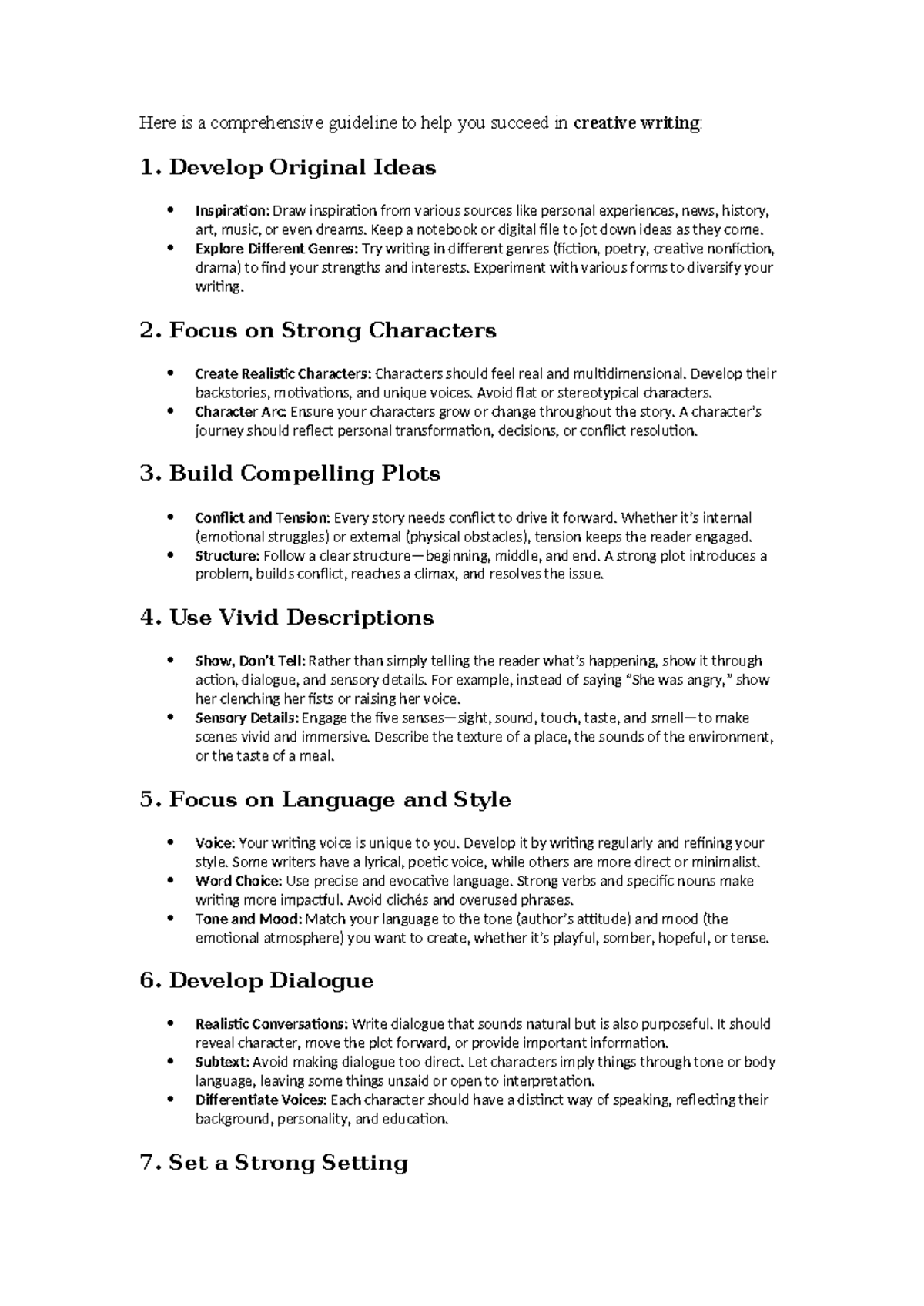 Creative Writing Guidelines: Tips for Success in CW101 - Studocu