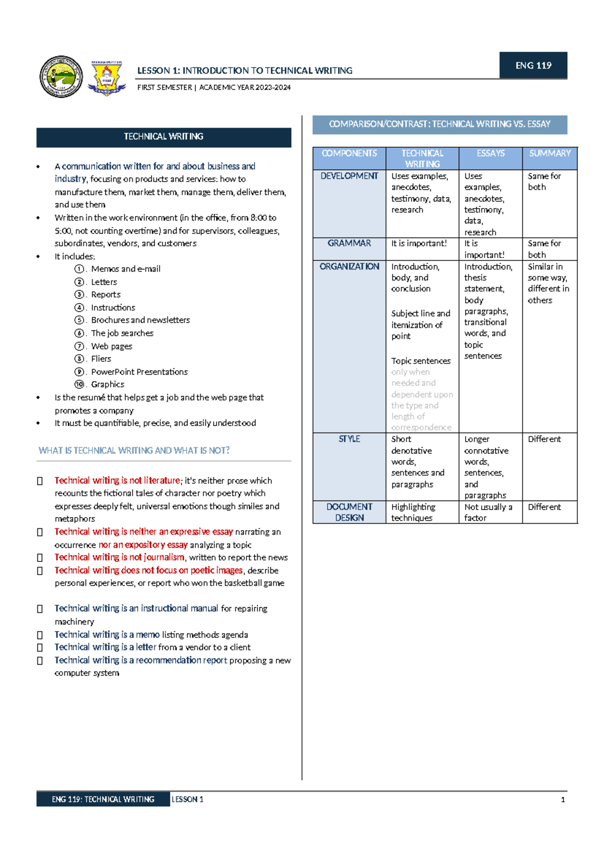 ENG 119 Lesson 1: Overview of Technical Writing Principles - Studocu
