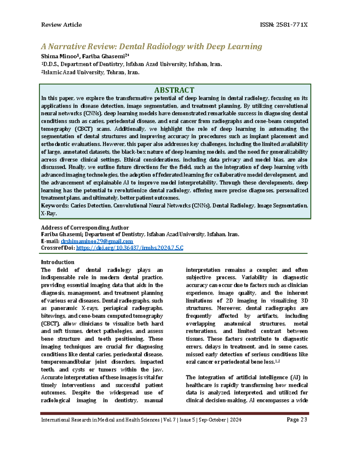 A Narrative Review on Deep Learning Applications in Dental Radiology ...