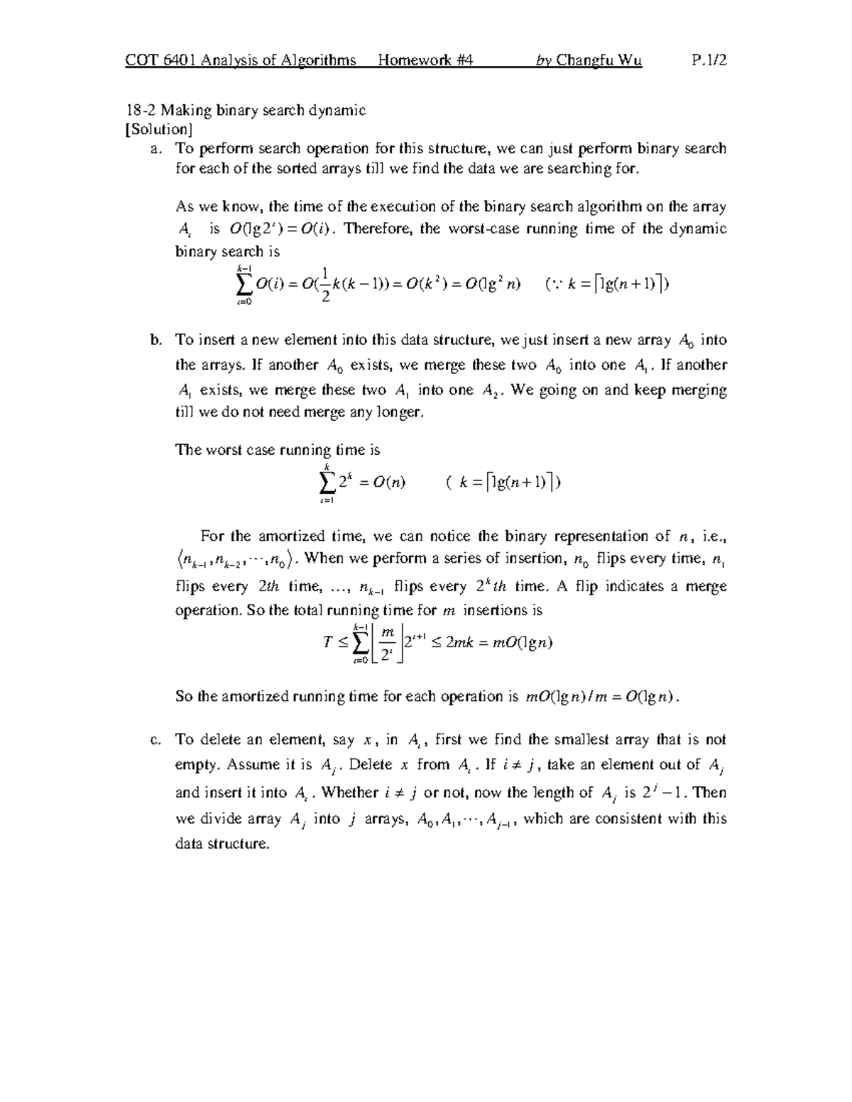 Homework assignment 4c - COT 6401 Analysis of Algorithms Homework #4 by ...