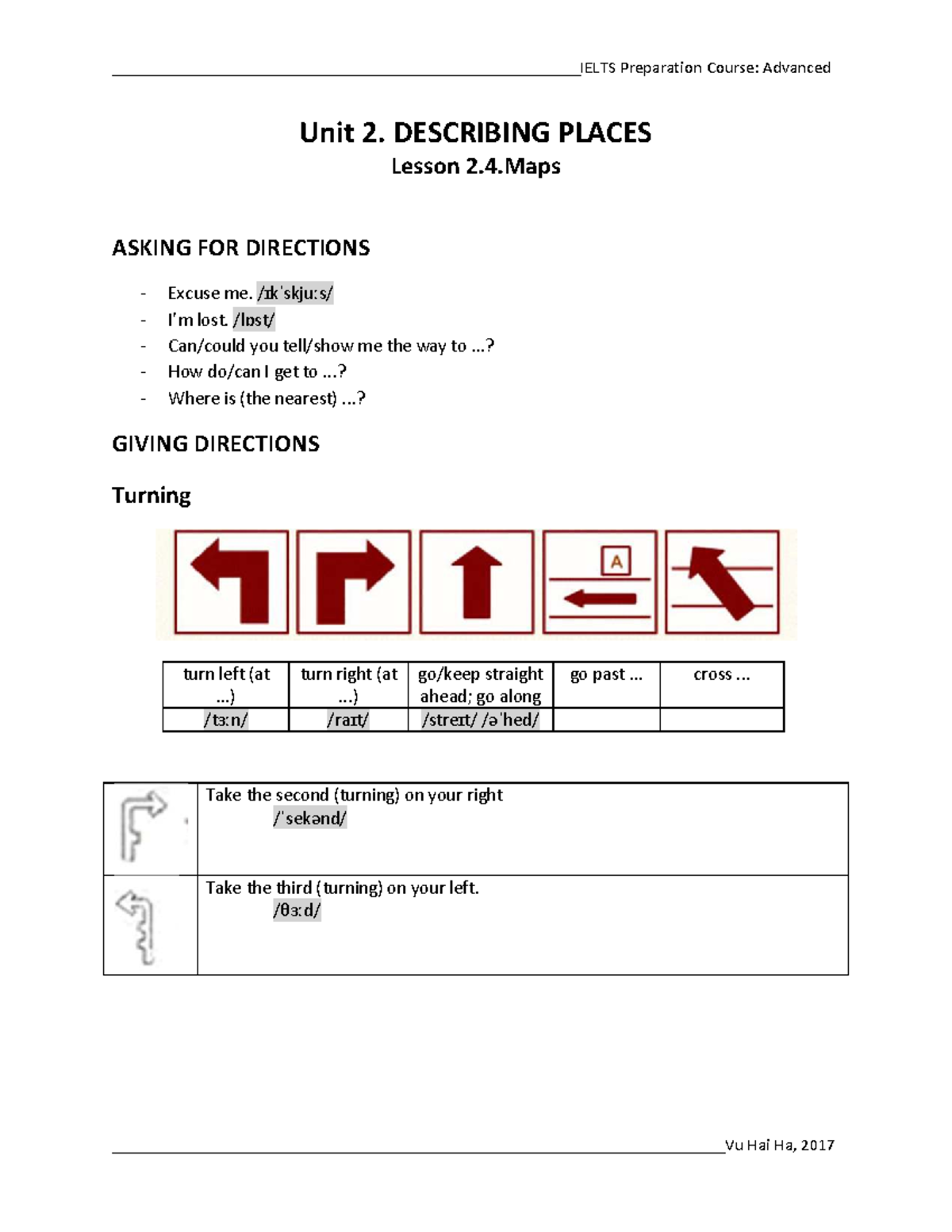 Preparation Course: Advanced Unit 2 - Describing Places & Directions ...