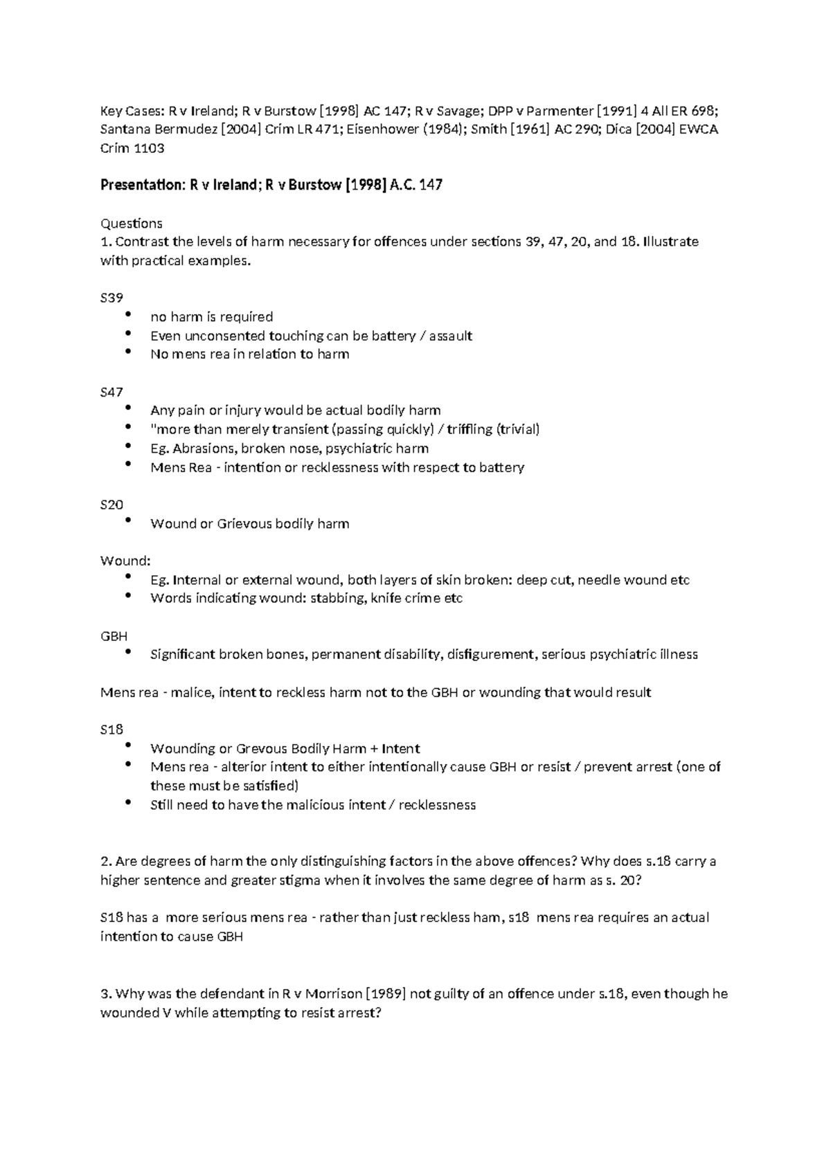 Key Cases: R v Burstow, R v DPP v Parmenter, & More - T12 Non-Fatal ...