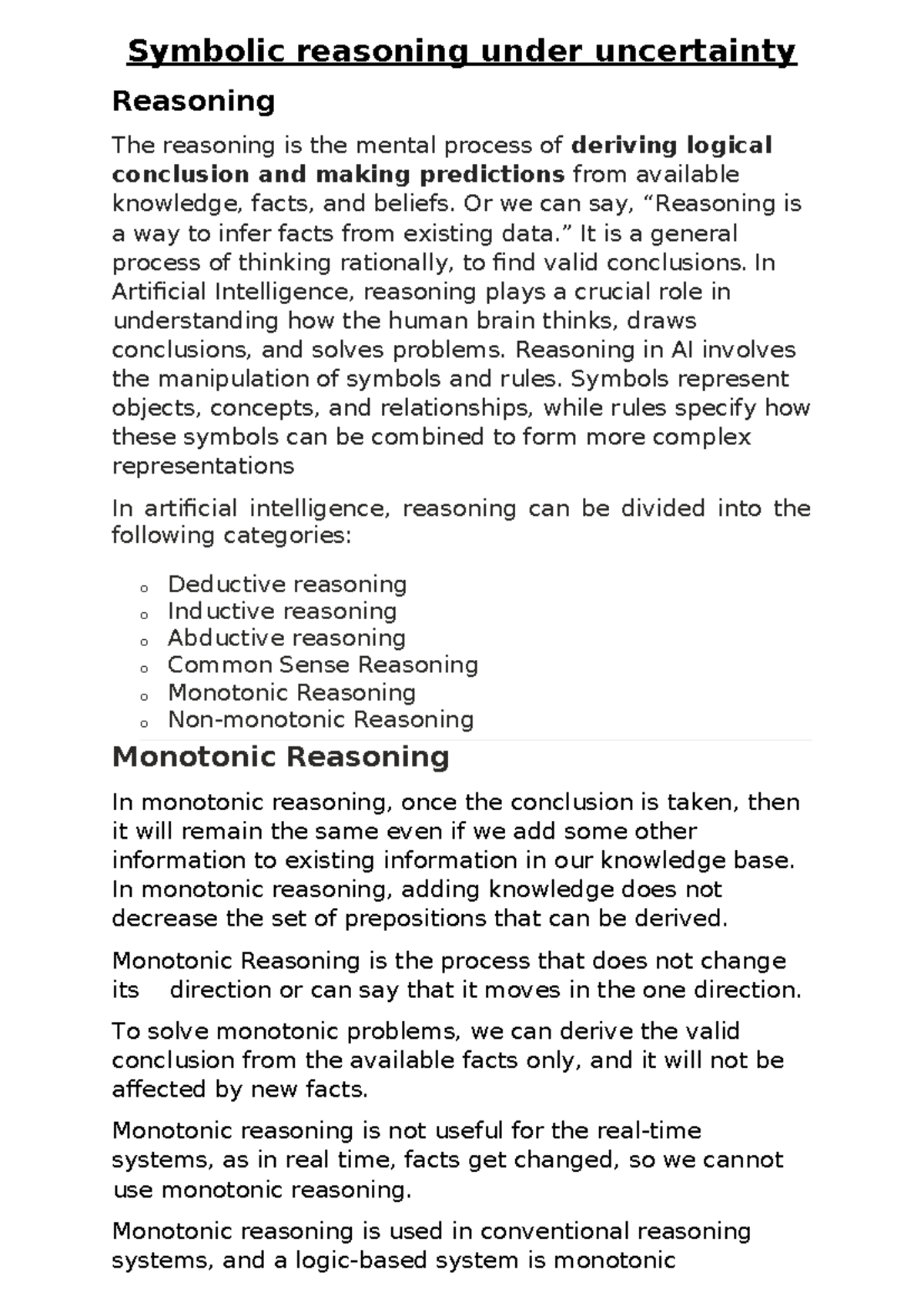 Symbolic Reasoning Under Uncertainty: An AI Perspective - Studocu