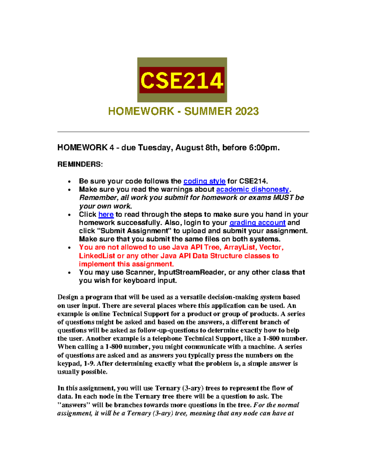 CSE214 - Homework 4: Decision-Making System Assignment Guide - Studocu