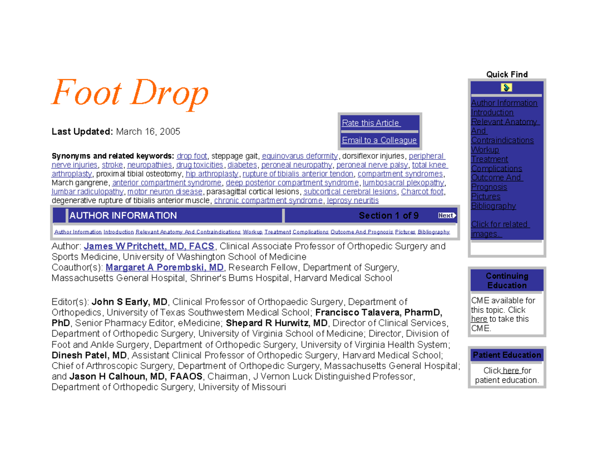 Foot Drop: Understanding Causes, Diagnosis, and Treatment Options - Studocu