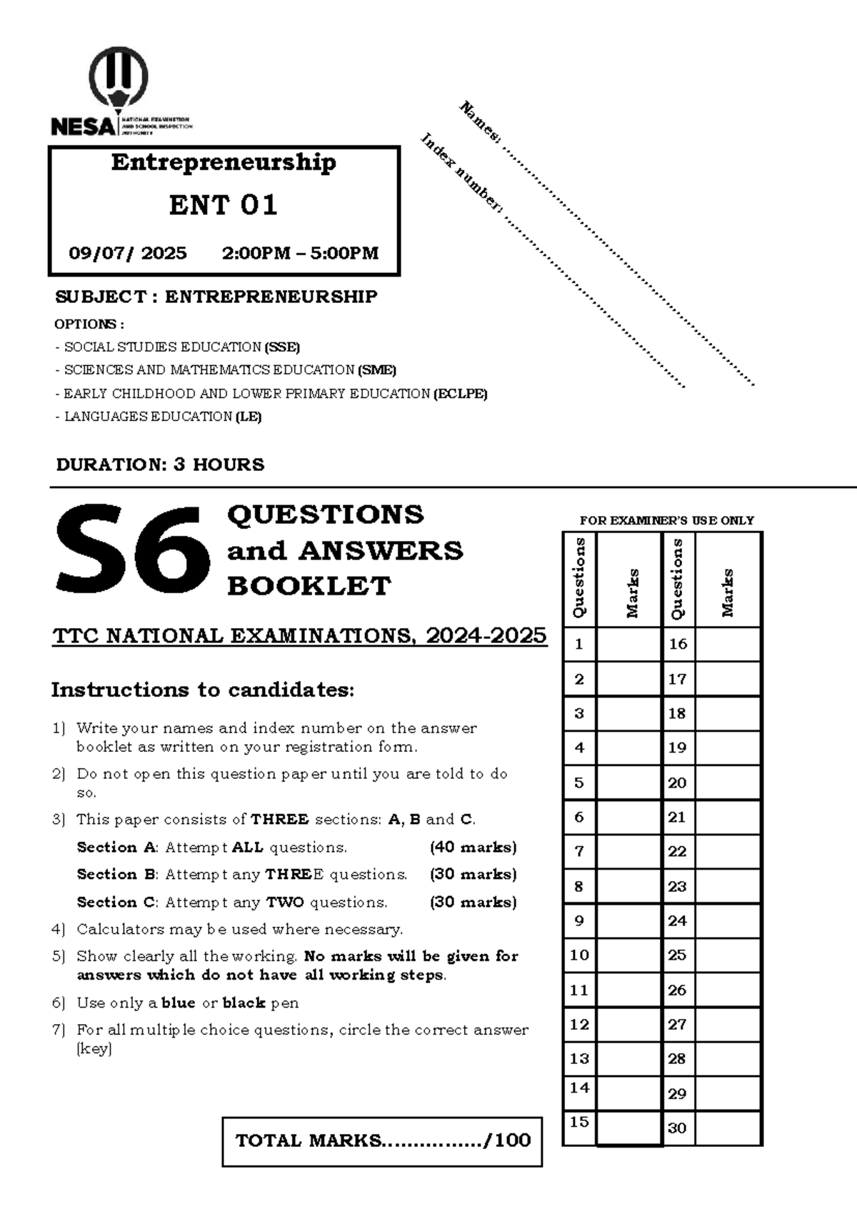 2025 TTC Entrepreneurship Final Exam Questions and Answers - Studocu