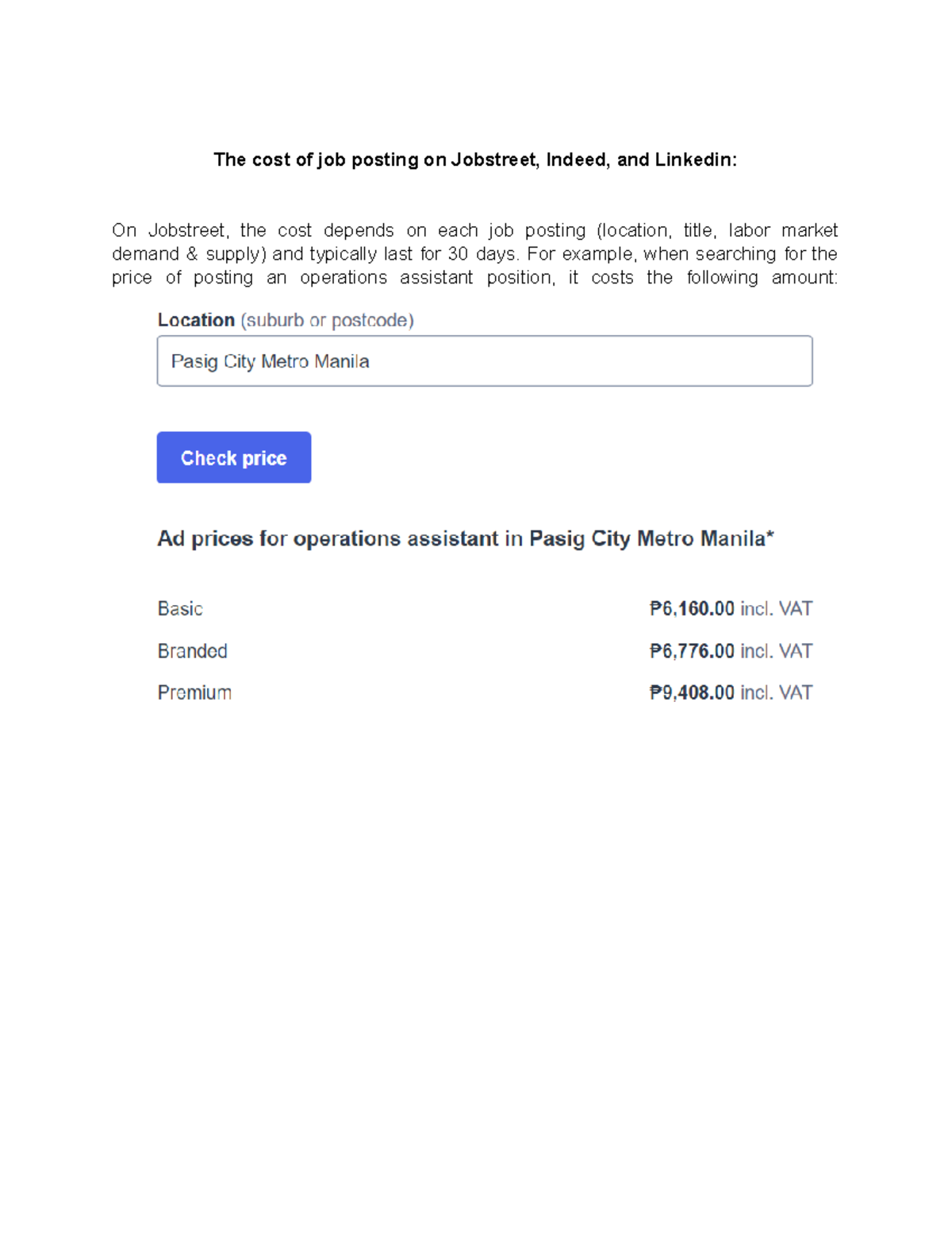 Job Posting Costs on Jobstreet, Indeed & LinkedIn Analysis - Studocu