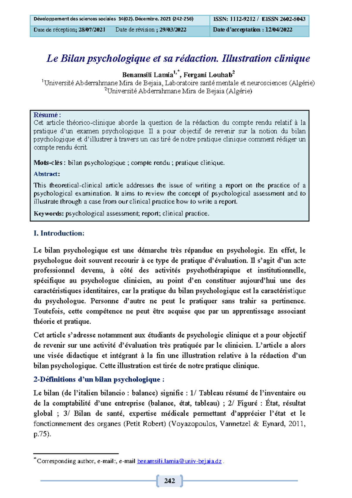 Bilan Psychologique et Rédaction de Compte Rendu : HJRS 14 (02) - Studocu
