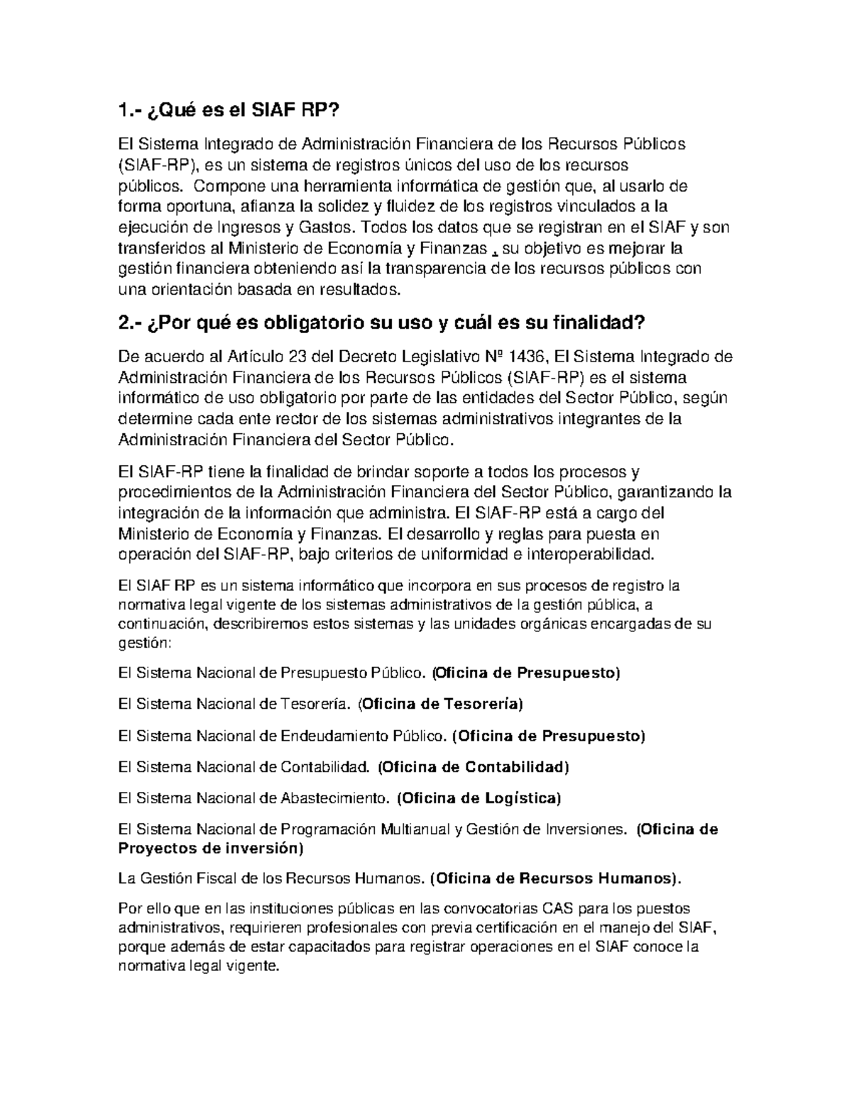 SIAF-RP: Importancia y Funcionamiento en la Gestión Pública - Studocu