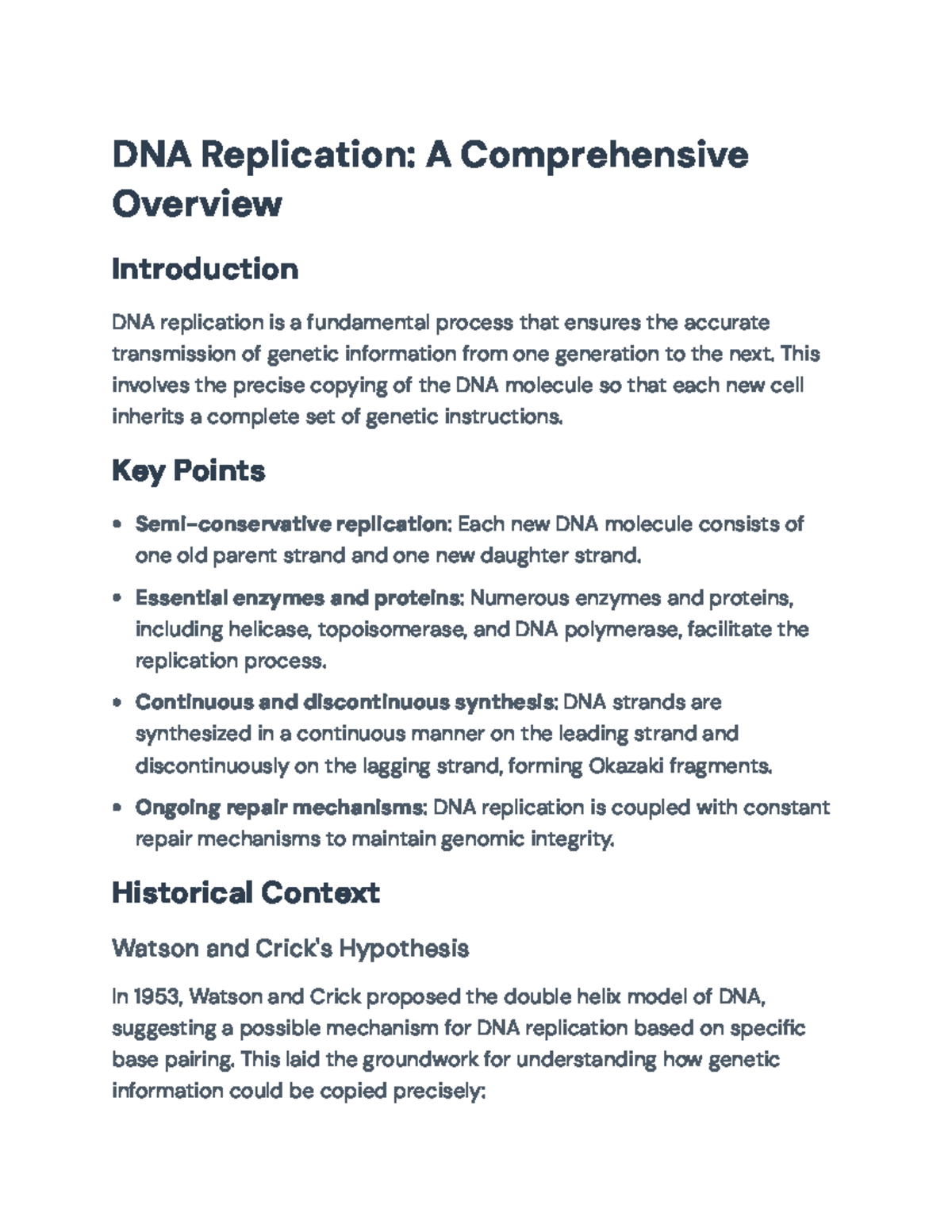 DNA Replication: Key Mechanisms and Historical Insights - DNA ...