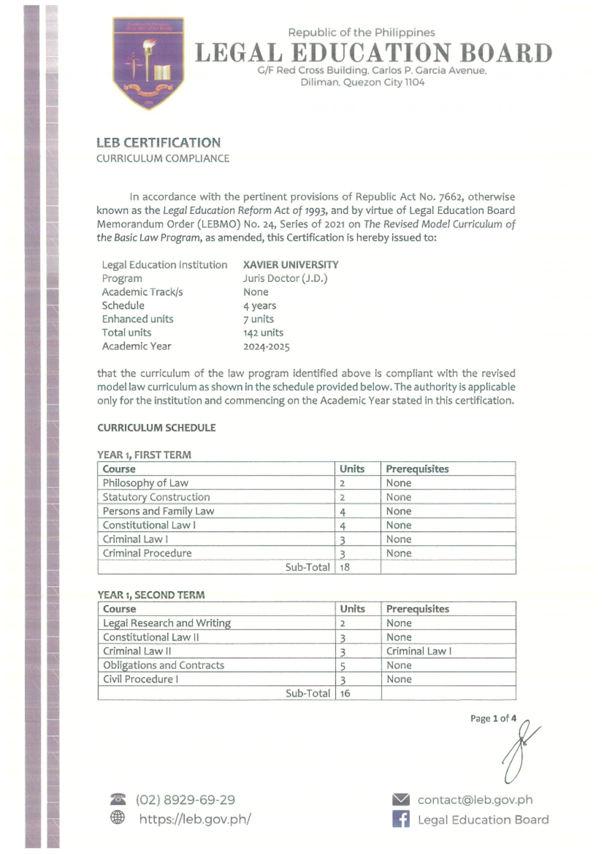 Approved RMLC Certificate for Juris Doctor Program XU AY 2024-2025 ...