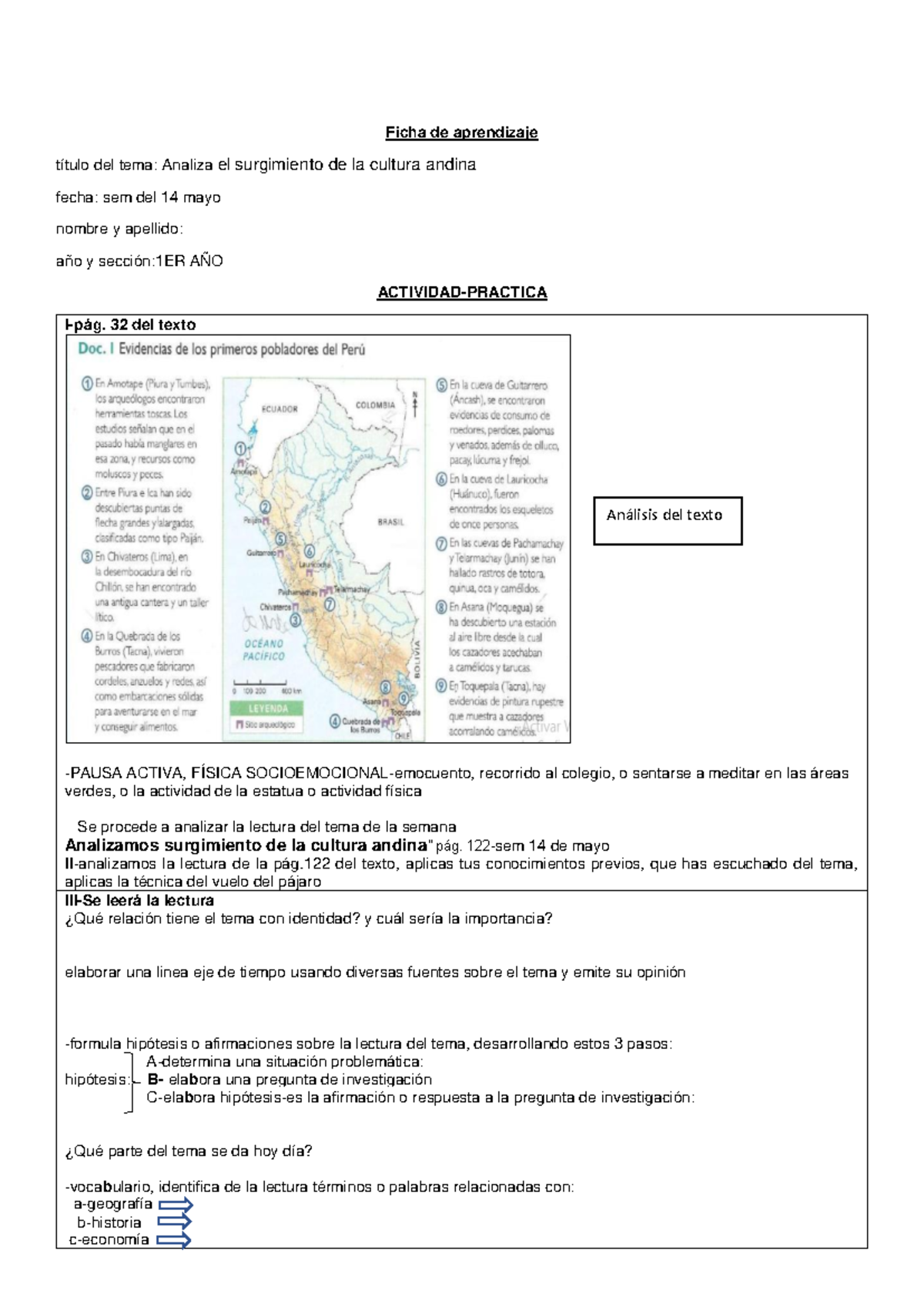 Práctica de Aprende sobre la Cultura Andina - 1ER AÑO, Sem 14 Mayo ...