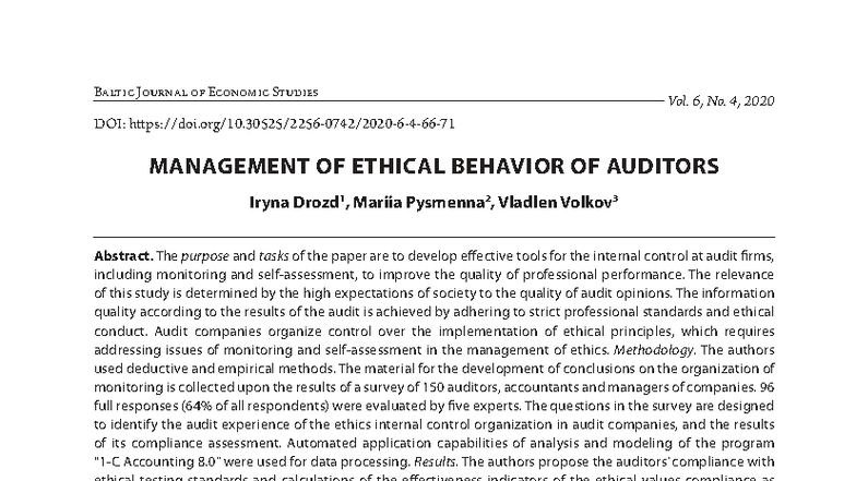 Management of Ethical Behavior of Auditors: Insights and Tools - Studocu