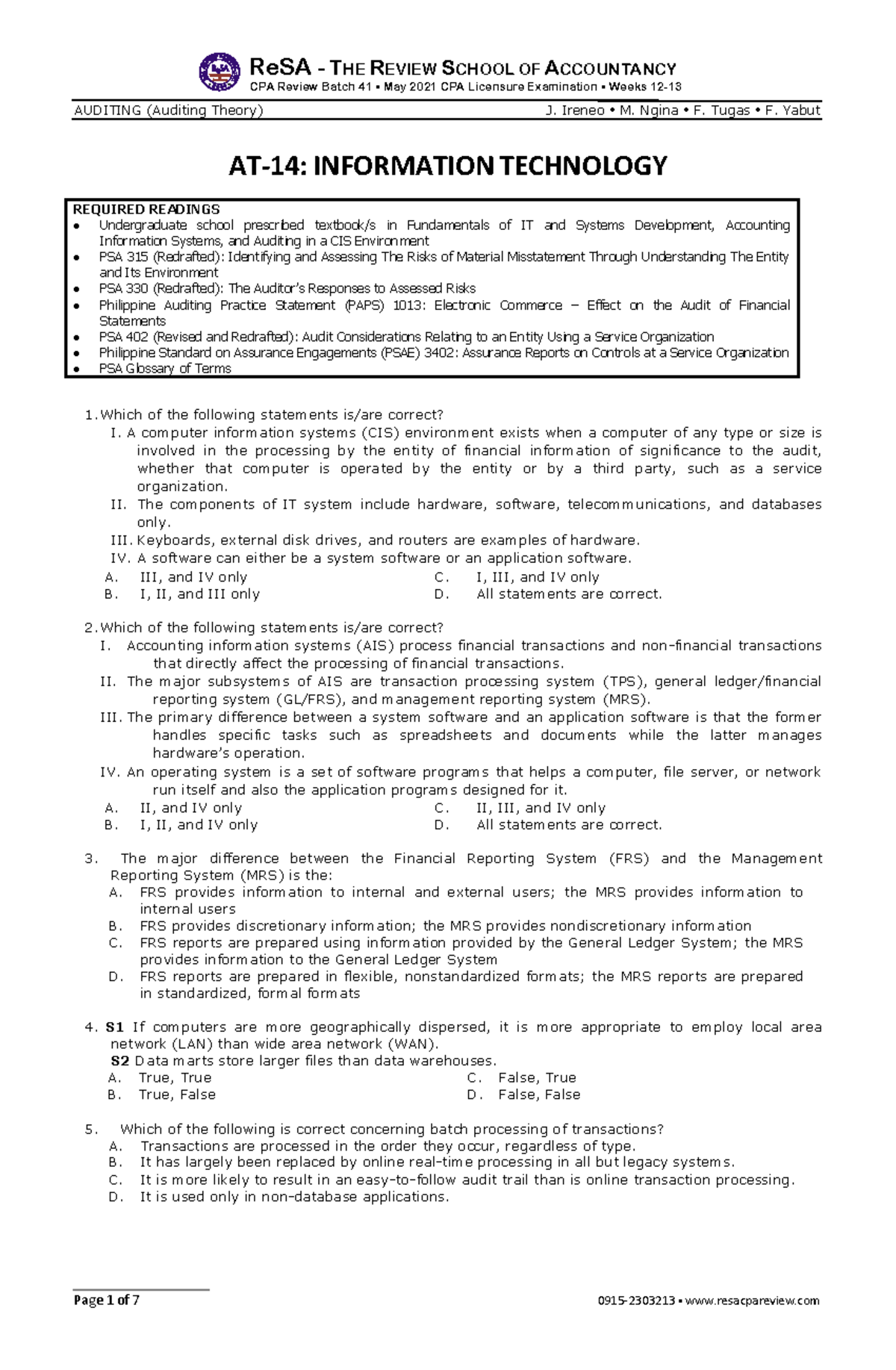 AT 14: Information Technology - Weeks 12-13 Review Questions - Studocu