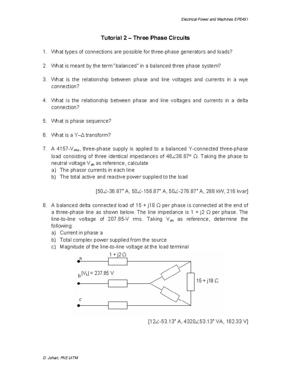 1 b Three Phase Circuits - Electrical Power and Machines EPE Tutorial 2 ...