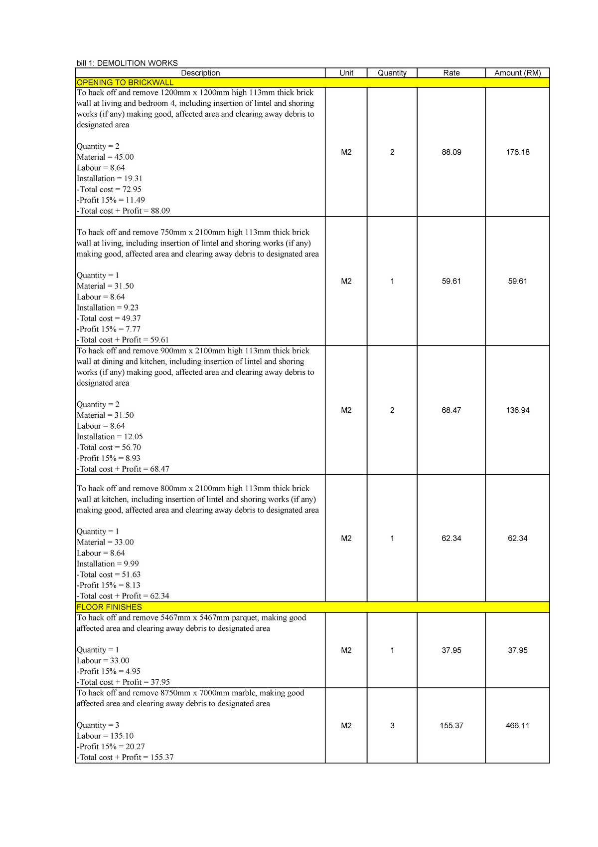 BSR562 - Demolition and New Works Bill of Quantities (BQ) - Studocu